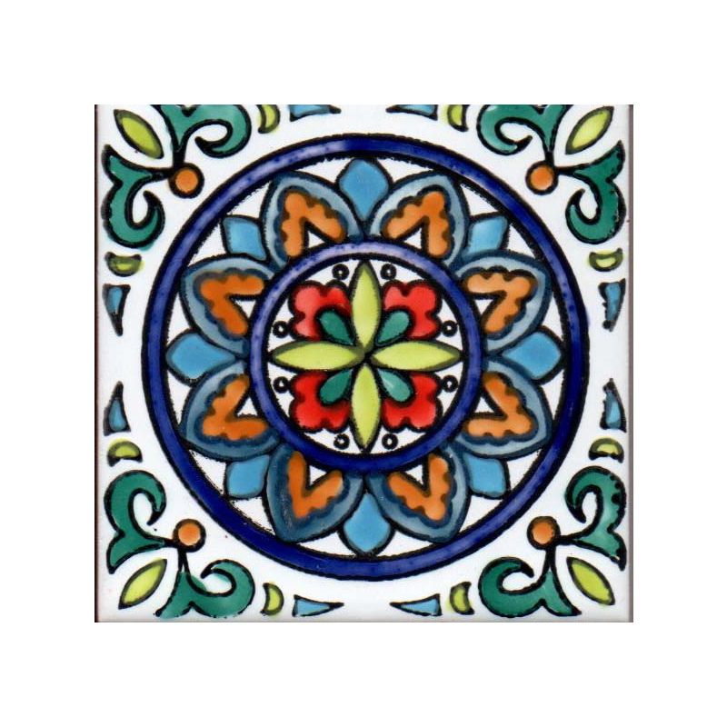 Tunisian Artisanale Blue Medallion Handpainted Tile 4x4 | Unique
