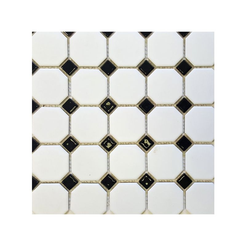 Octagon and Black Dot Porcelain Mosaic | Unique Tile & Stone | Sh