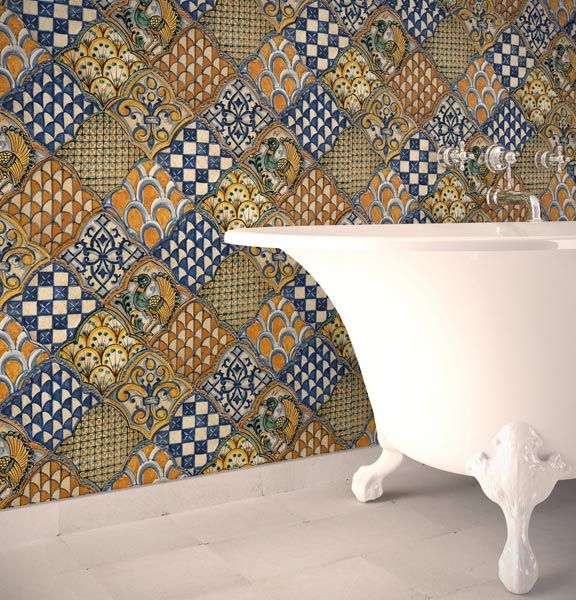 Majolica Fan Pattern Ceramic Tiles | Unique Tile & Stone | Shippi