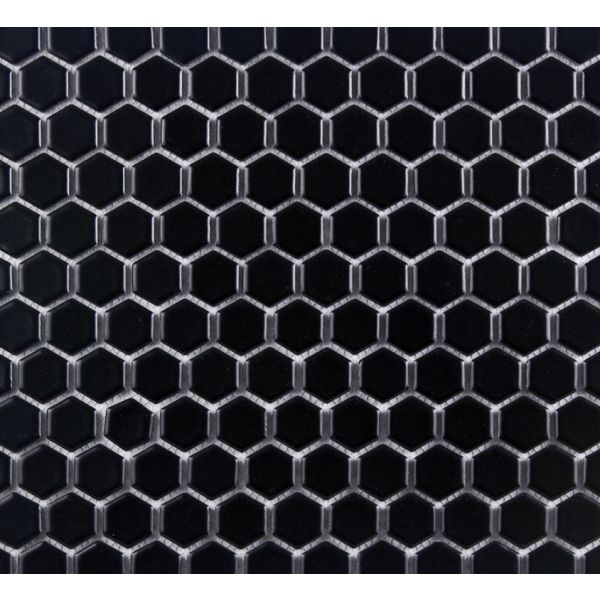 Colonial Black Hexagon Porcelain Mosaic Tile 1 inch Glossy | Uniq