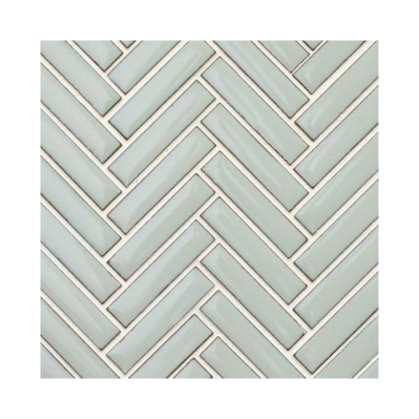 Glossy Grey Mini Herringbone Glazed Porcelain Mosaic | Unique Til