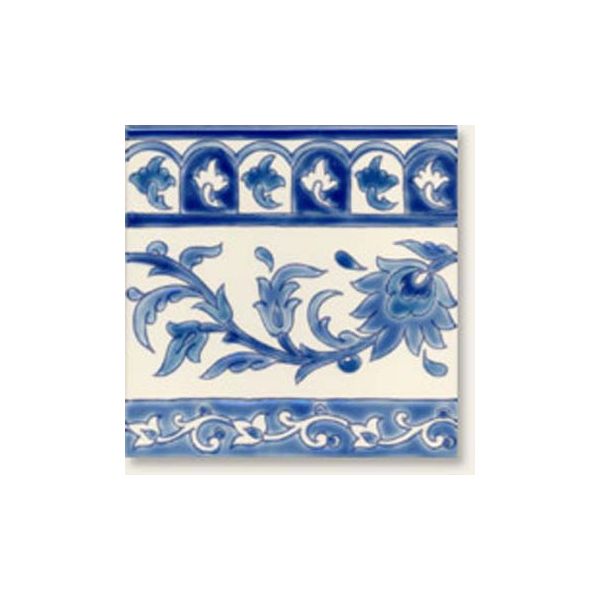 Kinz Blue Border Handpainted Ceramic Tile | Unique Tile & Stone