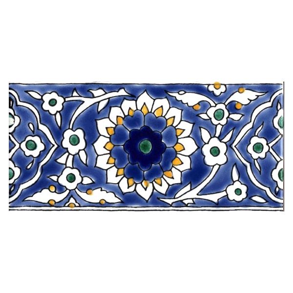 Nassim Blue Border 4x8 Yellow Flowers Tile | Unique Tile & Stone